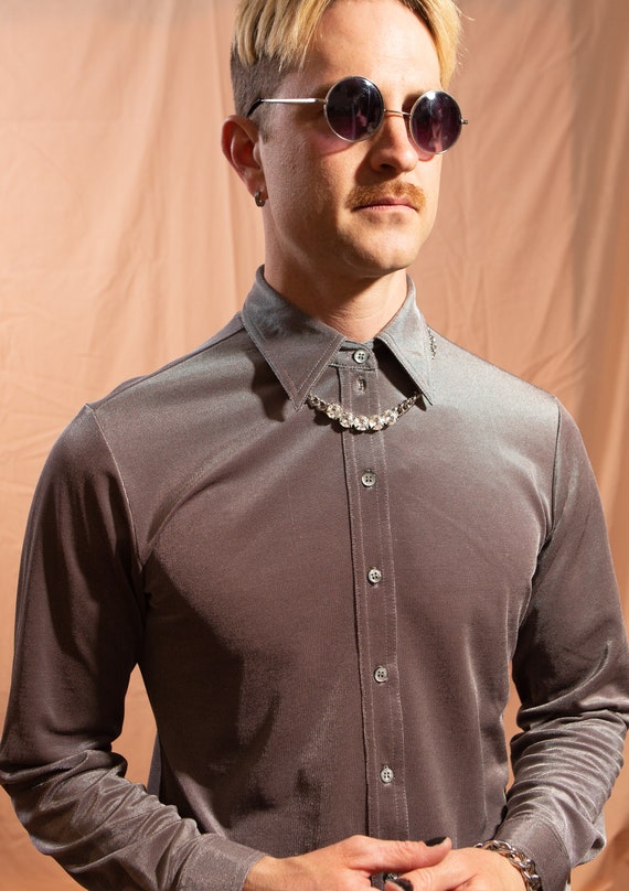 Gray Metallic Shirt Unisex Men's Shiny Silver Button up | Etsy
