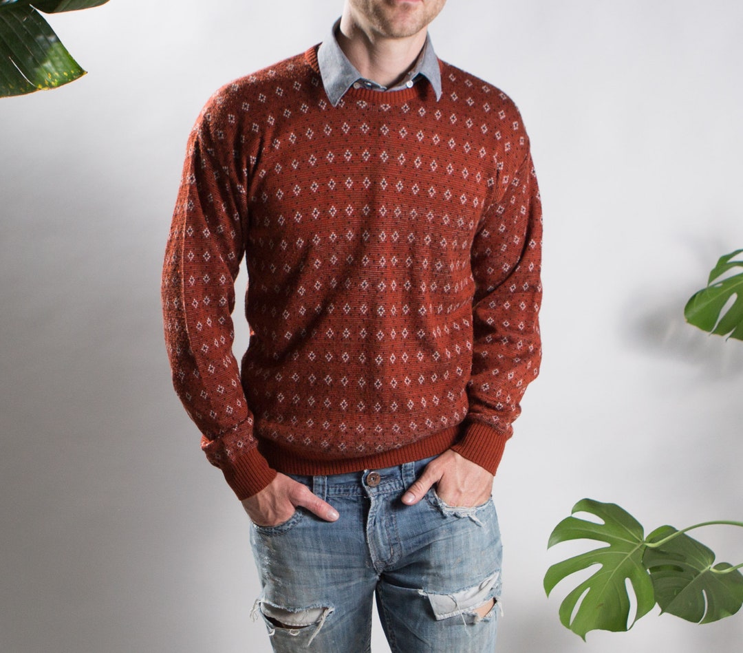Vintage Knit Sweater Men's Medium Size Rendale Rust Coloured Acrylic ...