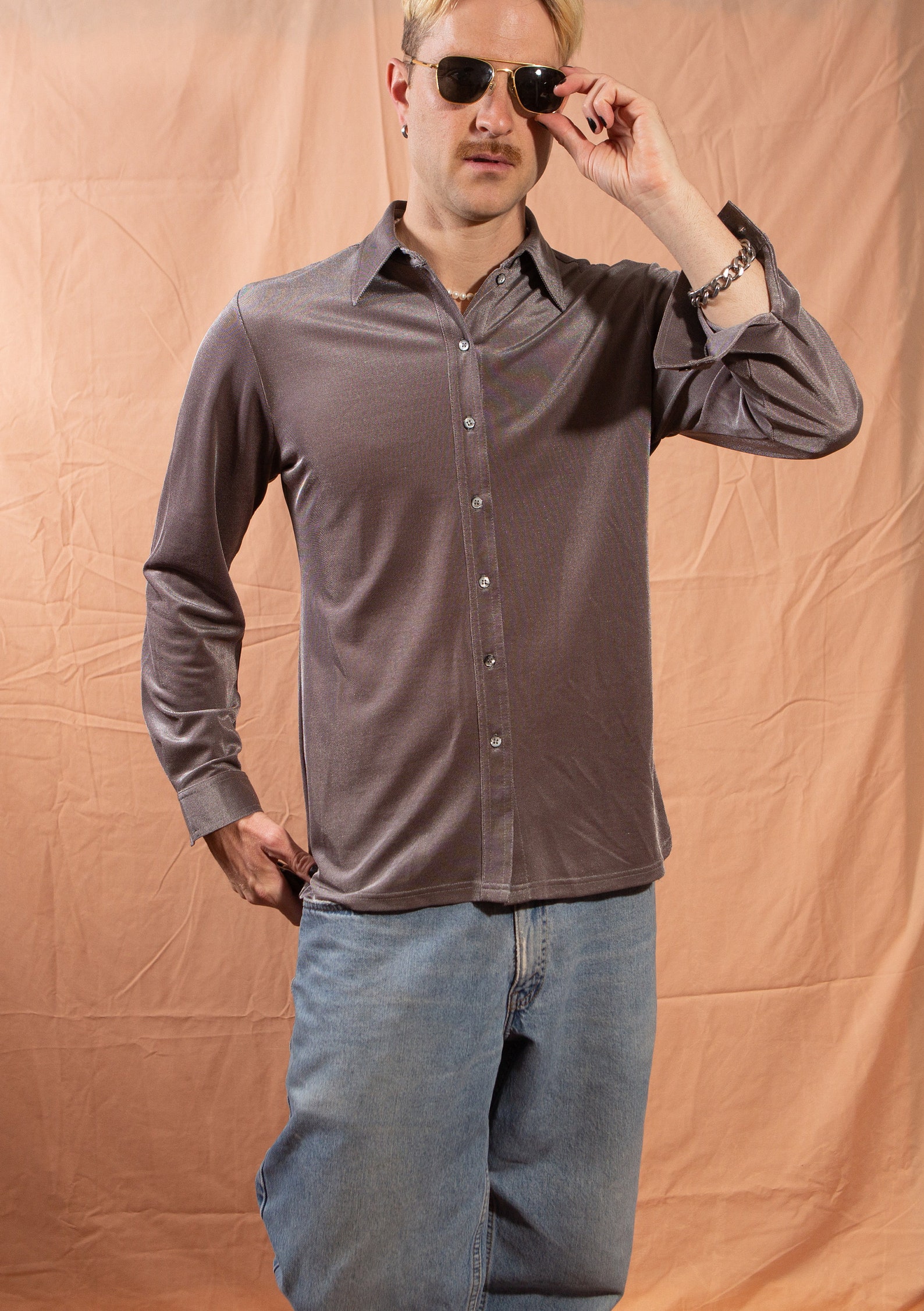 Gray Metallic Shirt Unisex Men's Shiny Silver Button up - Etsy