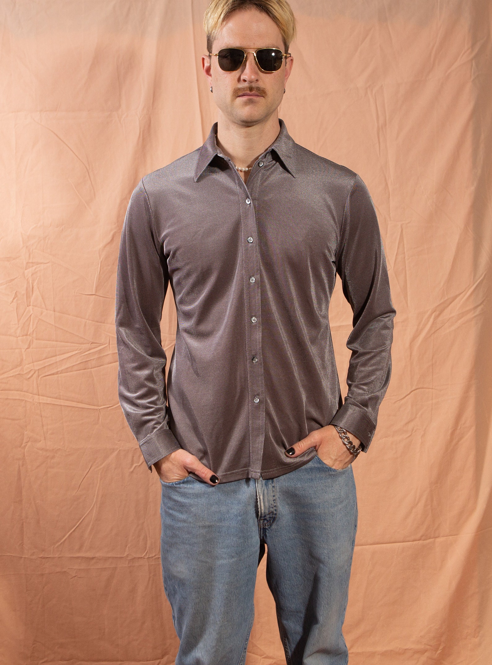 Gray Metallic Shirt Unisex Men's Shiny Silver Button up - Etsy