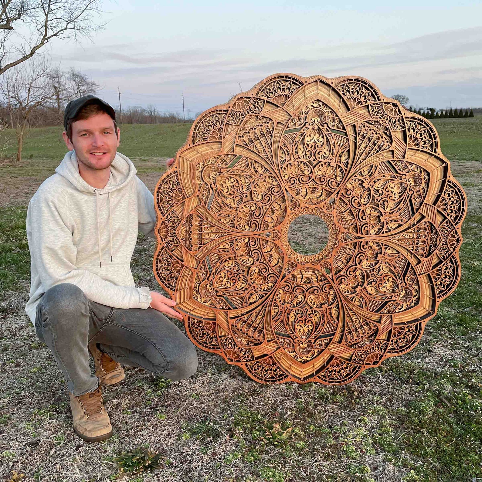 Demure | Large 48" Round Wood Wall Art | Multilayered Mandala - Etsy