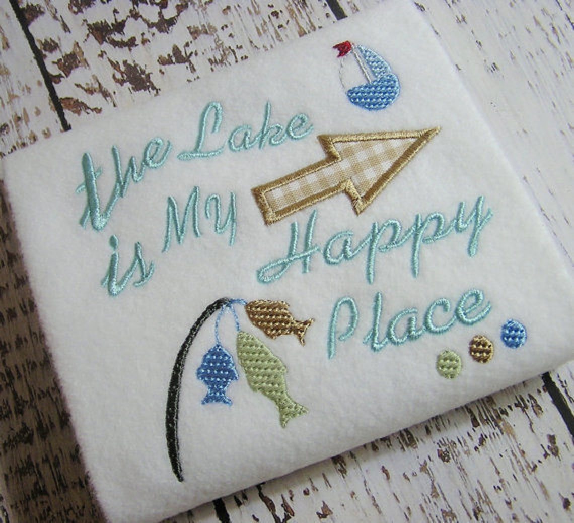 Lake is My Happy Place Applique Machine Embroidery Design (instant ...