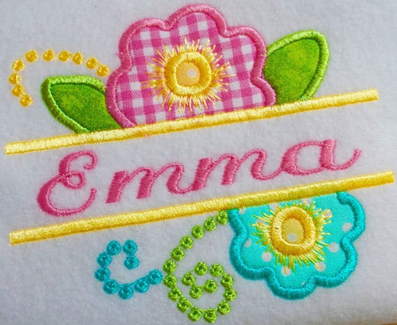 Applique Split flower monogram machine embroidery instant | Etsy
