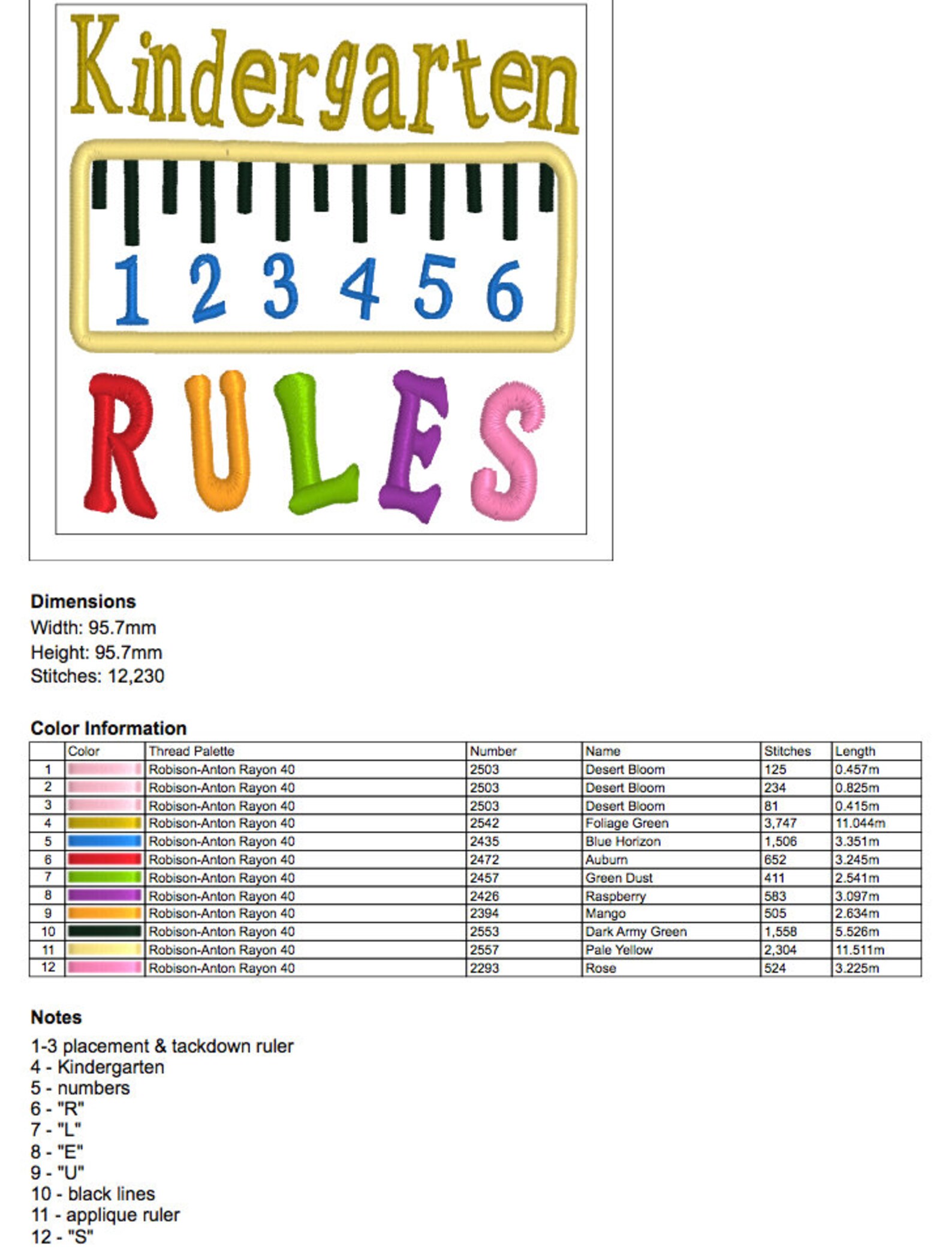 Applique Kindergarten Rules Machine Embroidery Instant Download Design ...