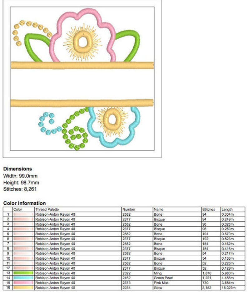 Applique Split Flower Monogram Machine Embroidery Instant - Etsy