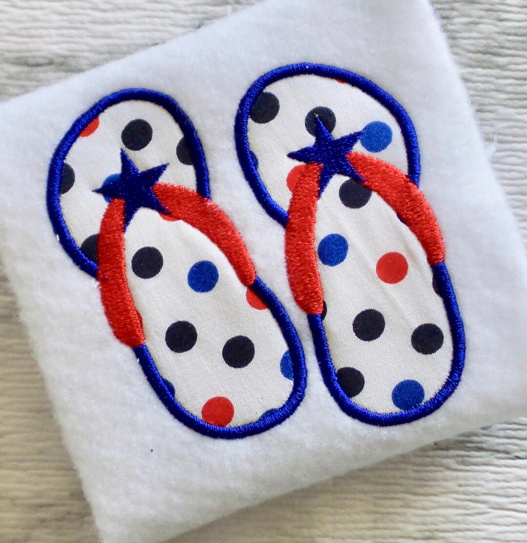Applique Flip Flops, Machine Embroidery Flip Flops, July 4th, Summer ...