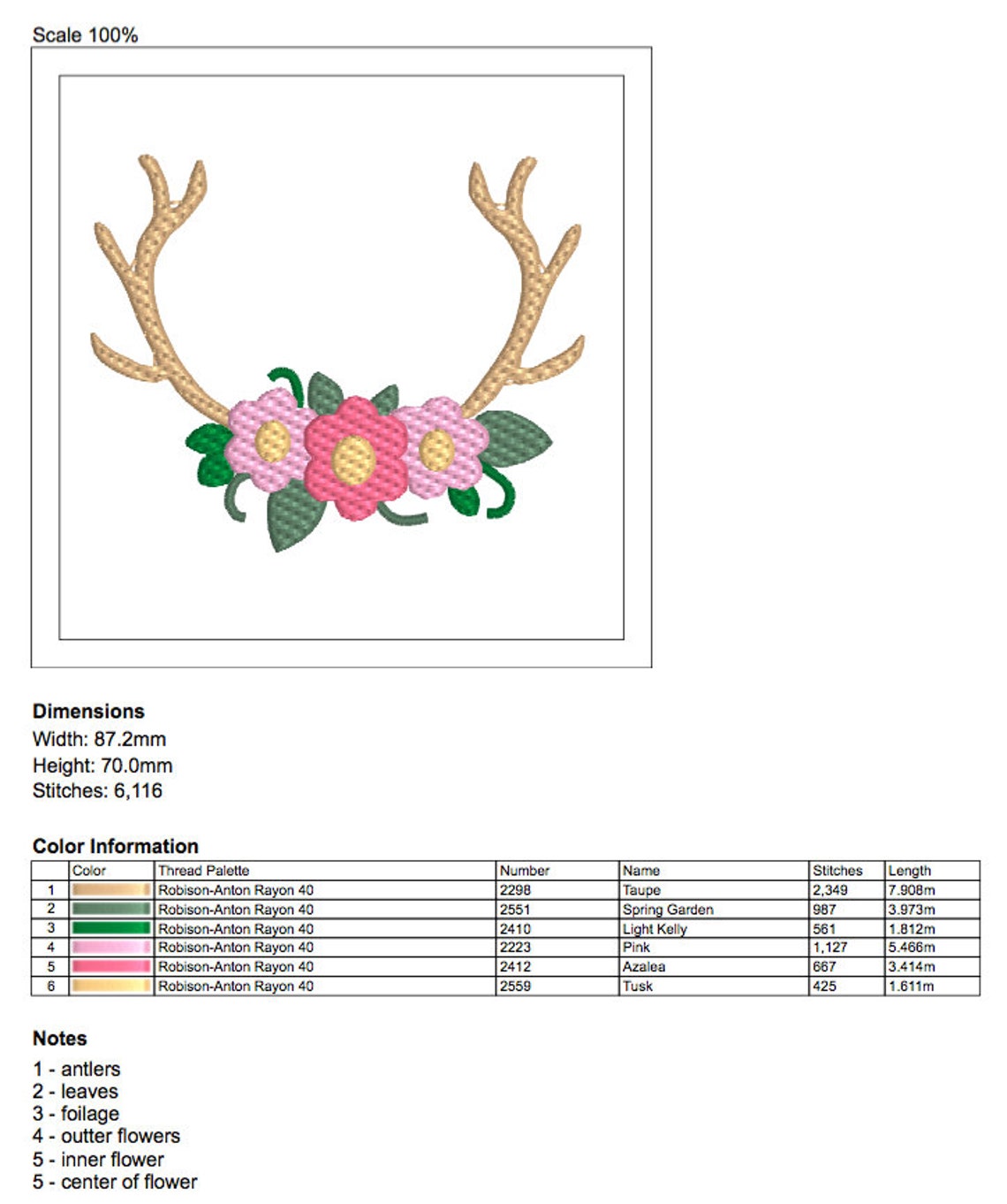 Embroidery Flower Antlers Machine Embroidery Instant Download Design ...