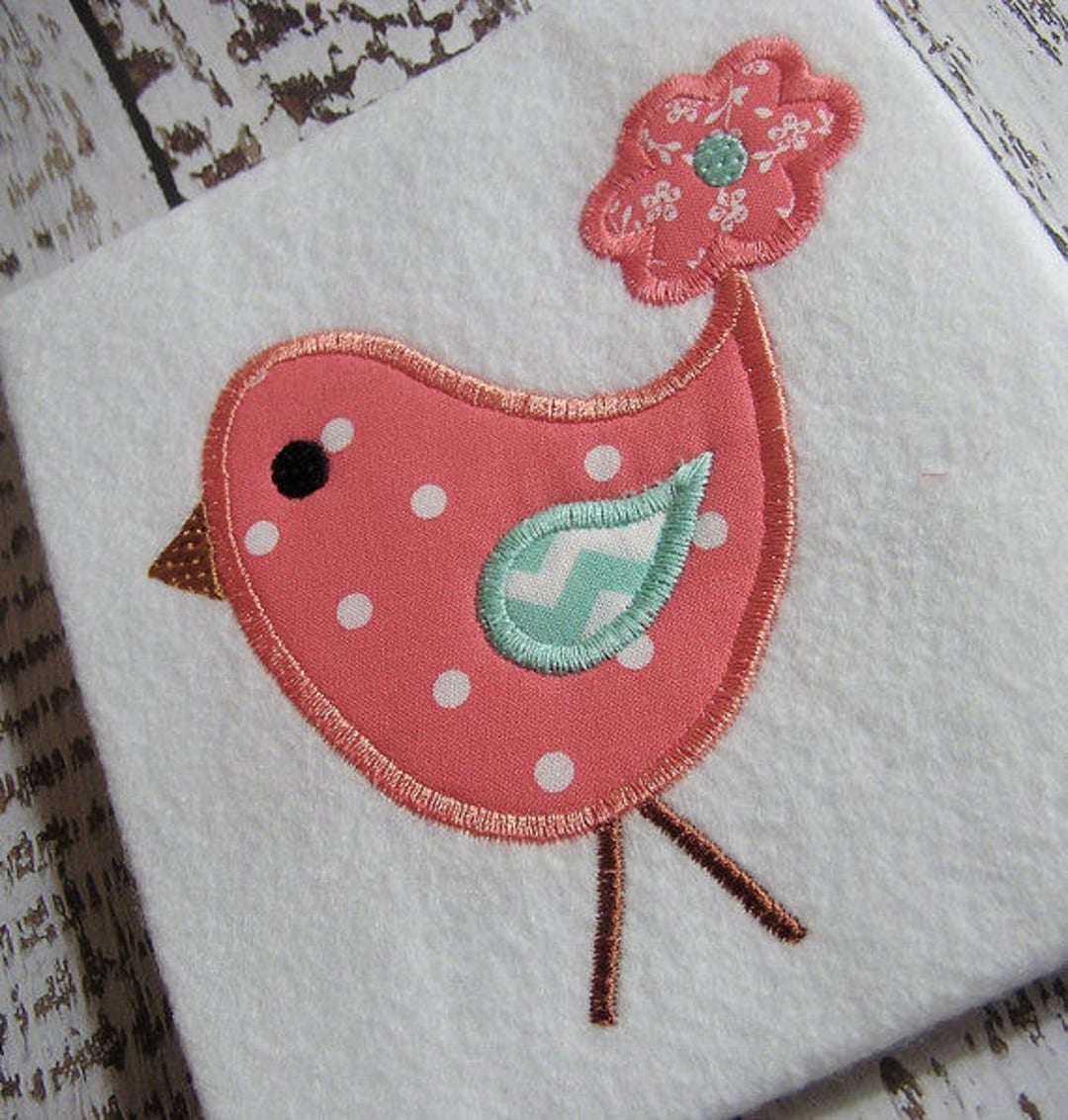 Appliqué Bird Machine Embroidery Design, Flower Tail (instant Download ...