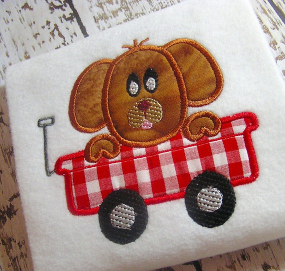 Applique Dog Machine Embroidery Instant Download Design, Dog in Wagon ...