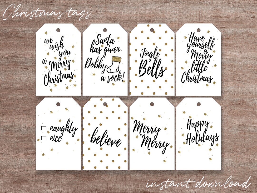 Printable Christmas Gift Tags _ Glitter Effect - Etsy