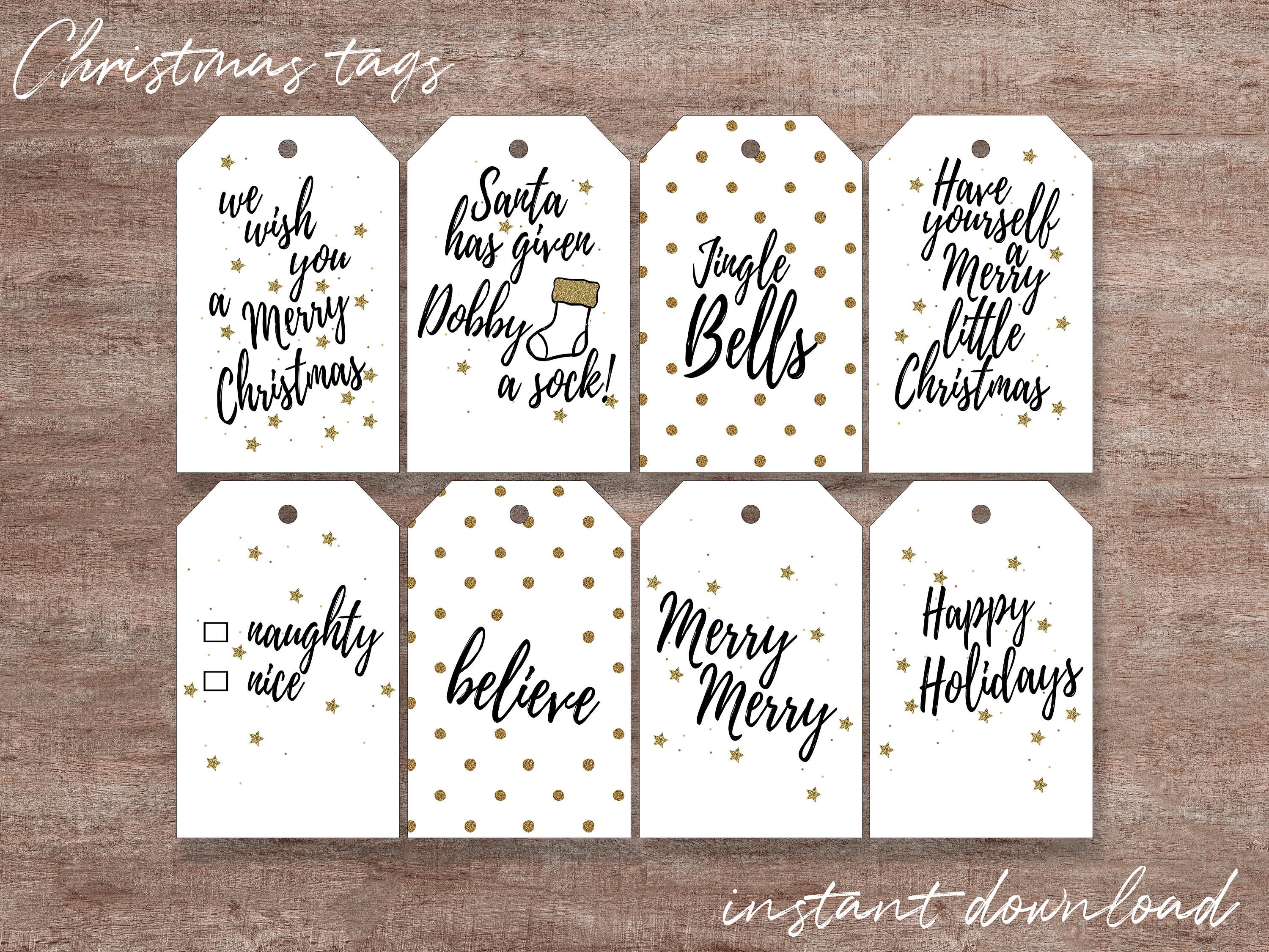 Printable Christmas Gift Tags _ Glitter Effect - Etsy