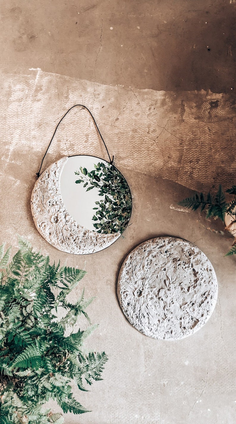 Textured Concrete Crescent Moon Mirror. Decorative Accent - Etsy