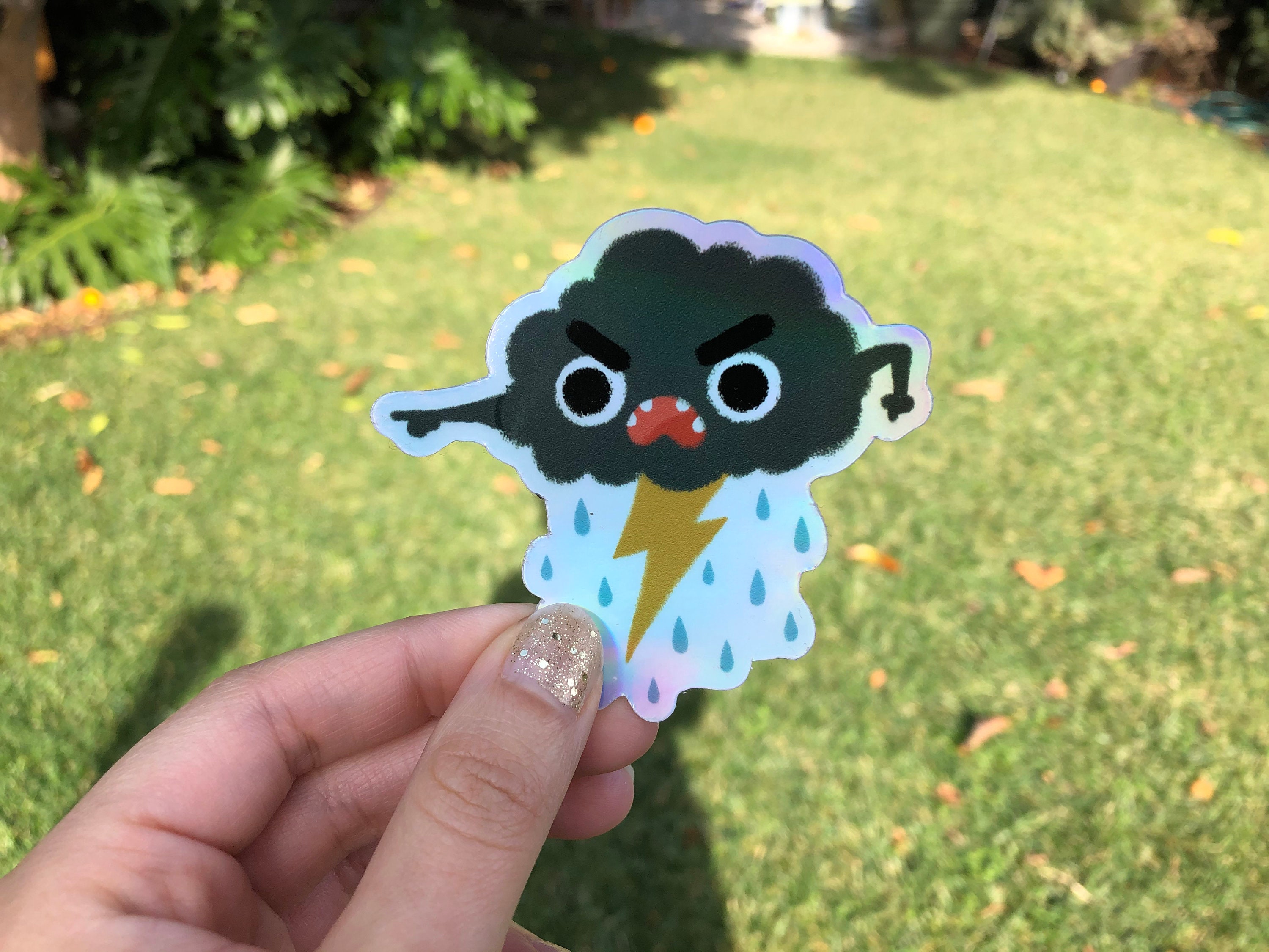 Holographic Grumpy Cloud Sticker - Etsy