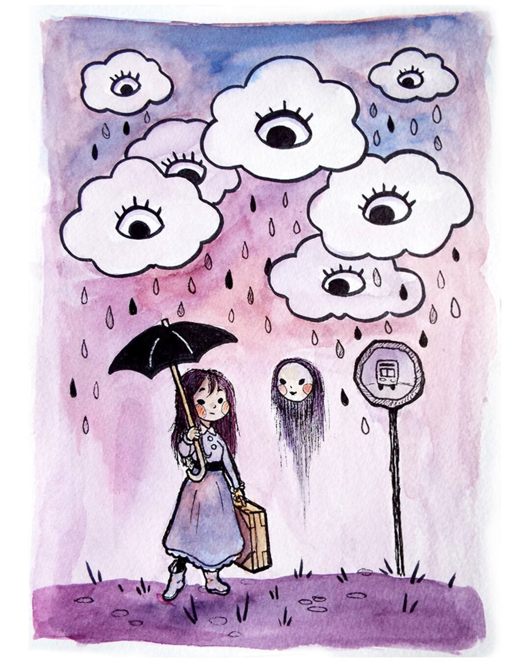 Creepy Bus Stop Watercolor Art Print - Etsy