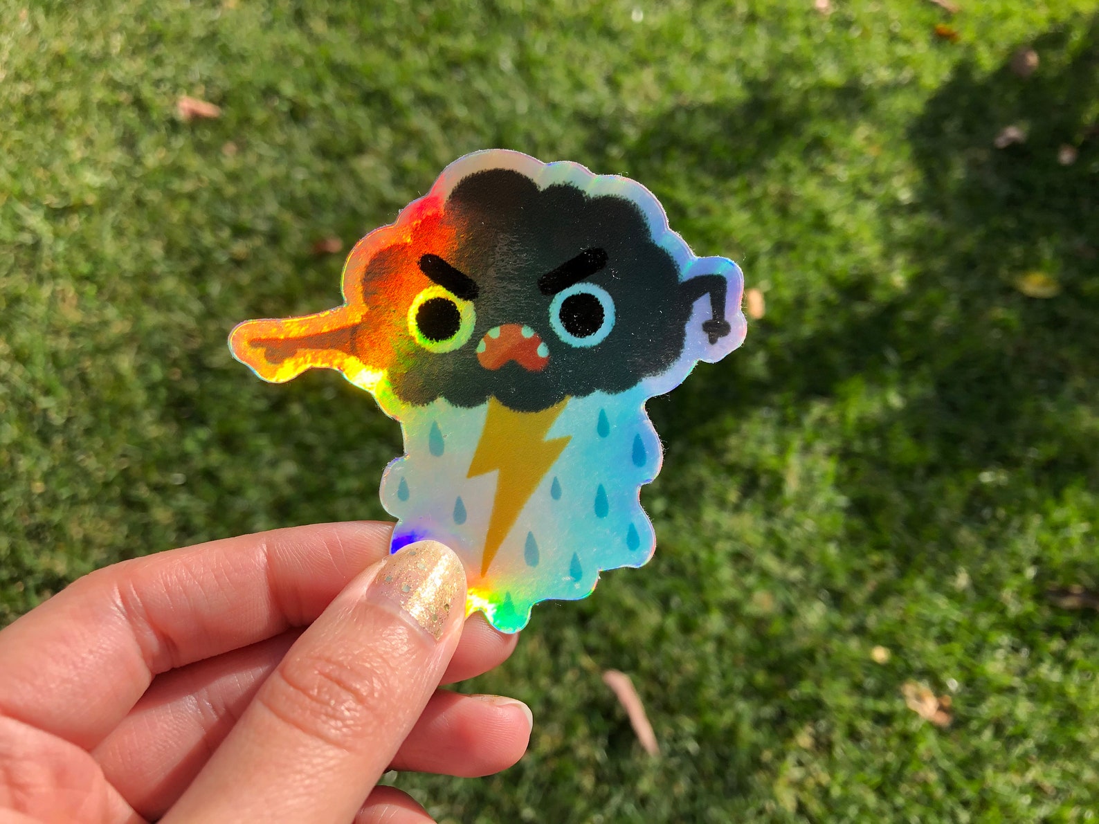 Holographic Grumpy Cloud Sticker - Etsy
