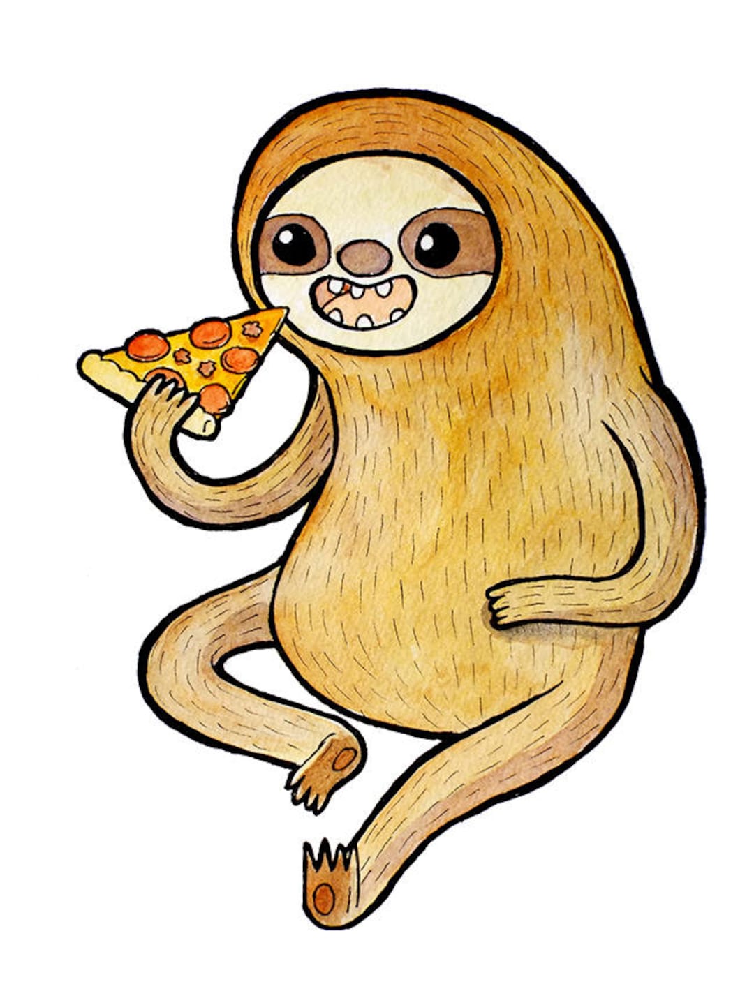 Sloth Eating Pizza Watercolor Print - Etsy