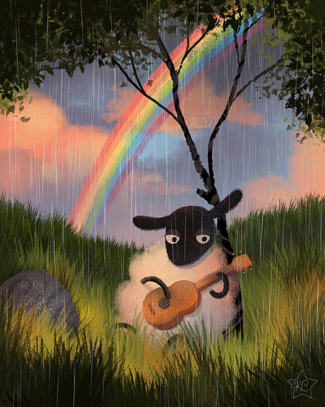 Sheep Playing a Guitar in the Rain - Etsy