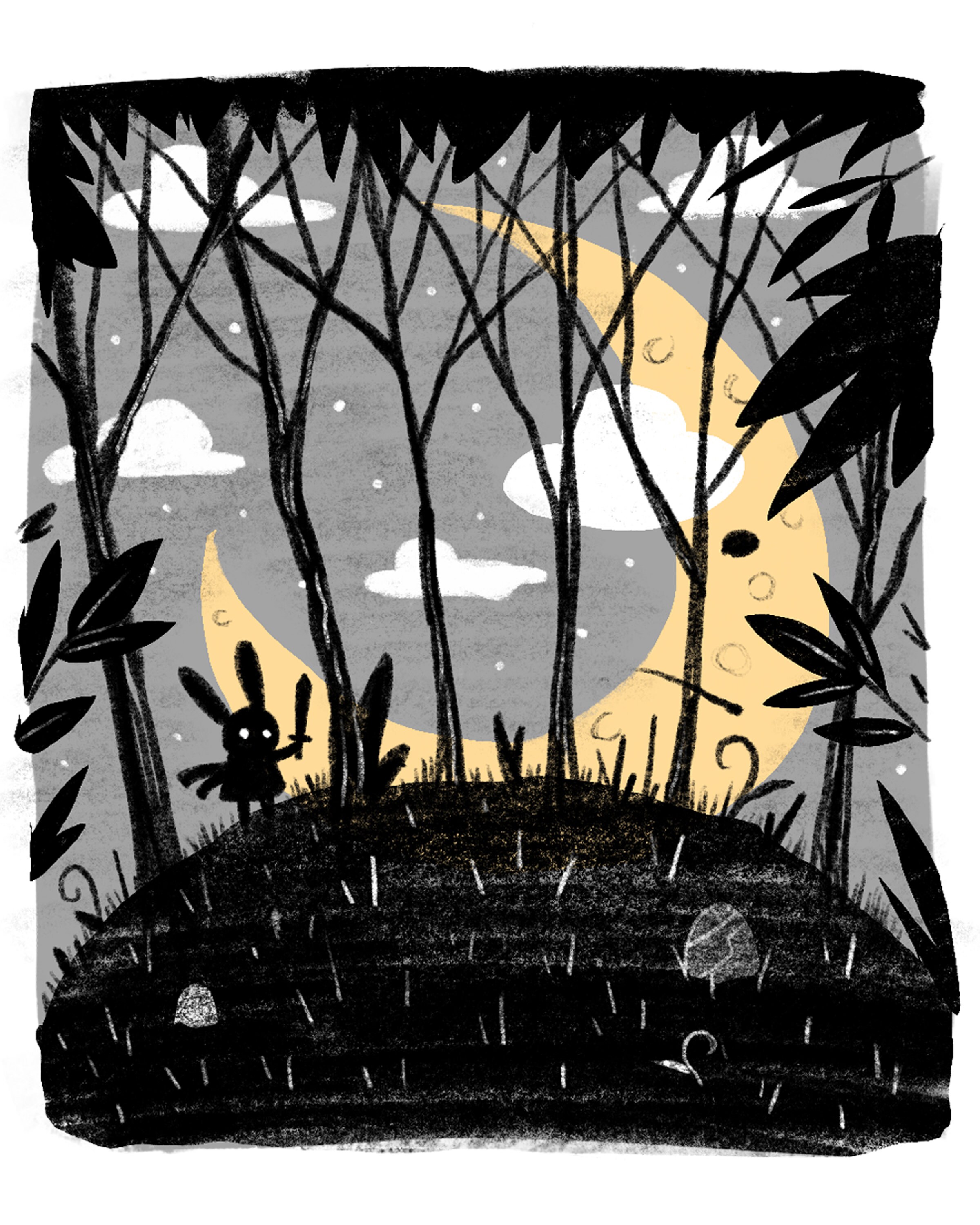 Creepy Moon and Hero Bunny Art Print - Etsy