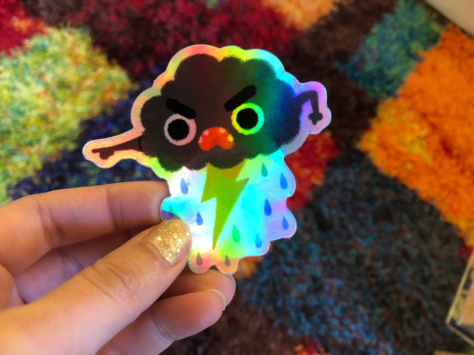 Holographic Grumpy Cloud Sticker - Etsy