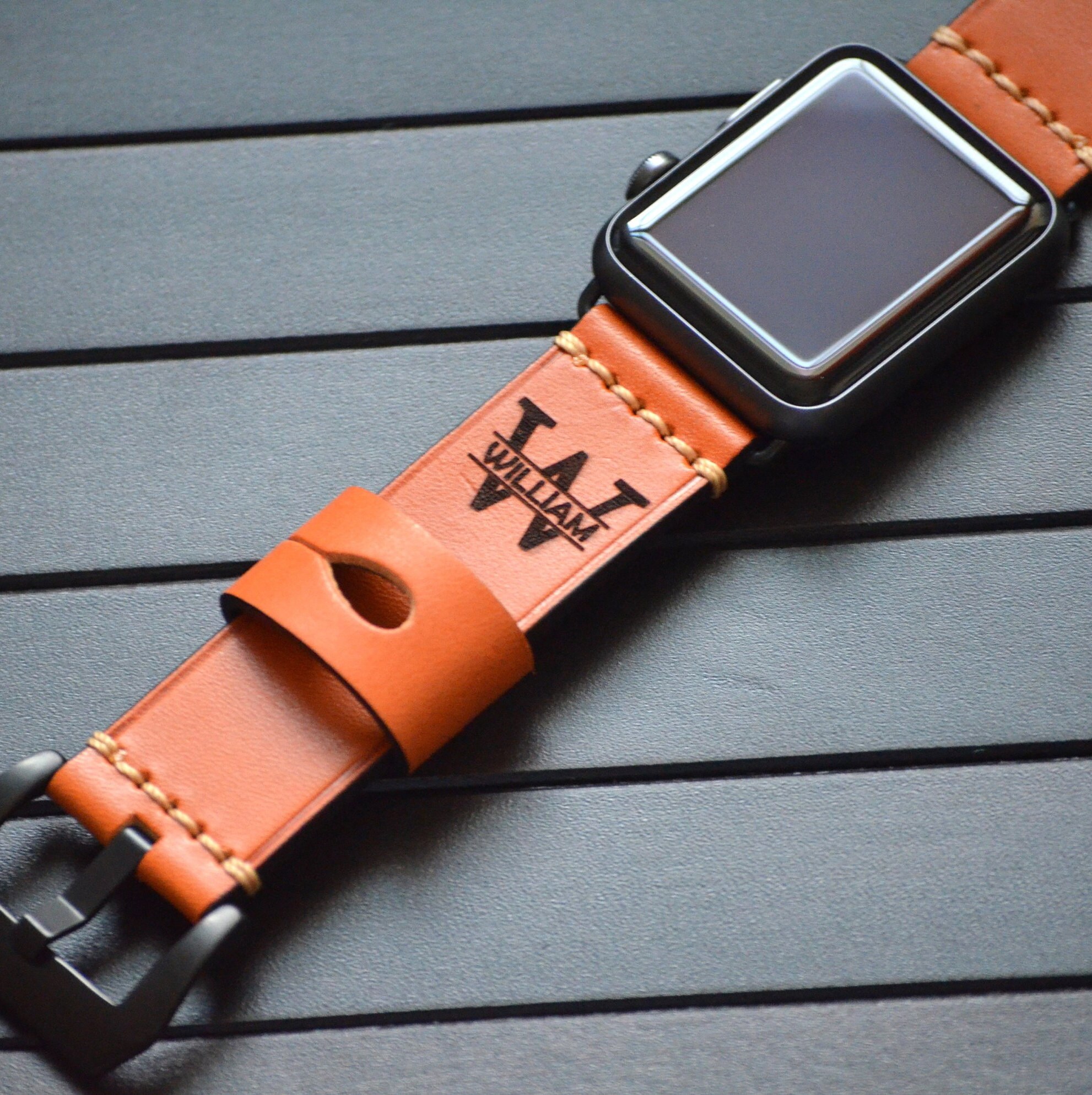 Personalized Leather Apple Watch Band Custom Logo Text Iwatch Etsy