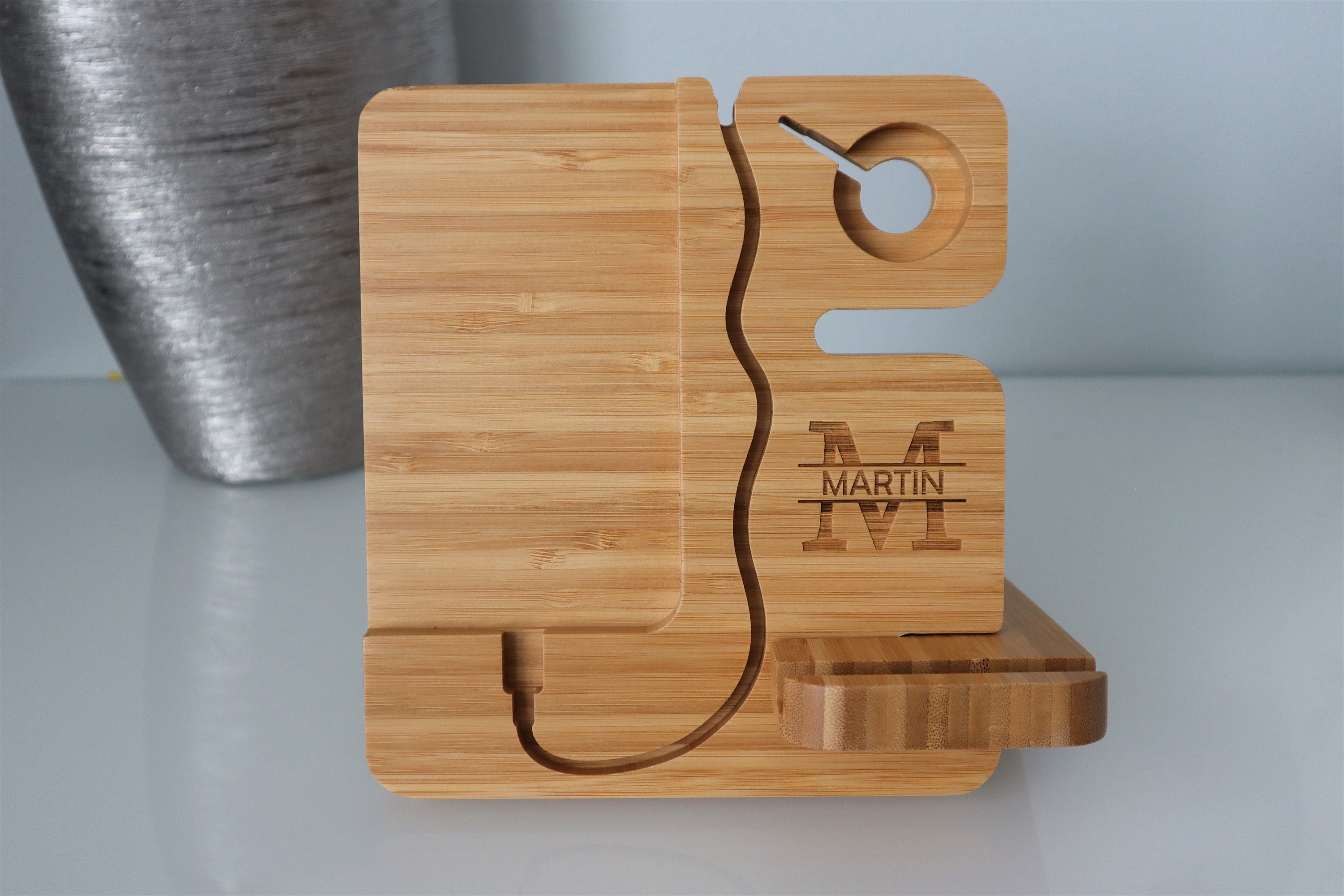 Bamboo Wood Phone Docking Station With Samsung Watch Charging | Etsy