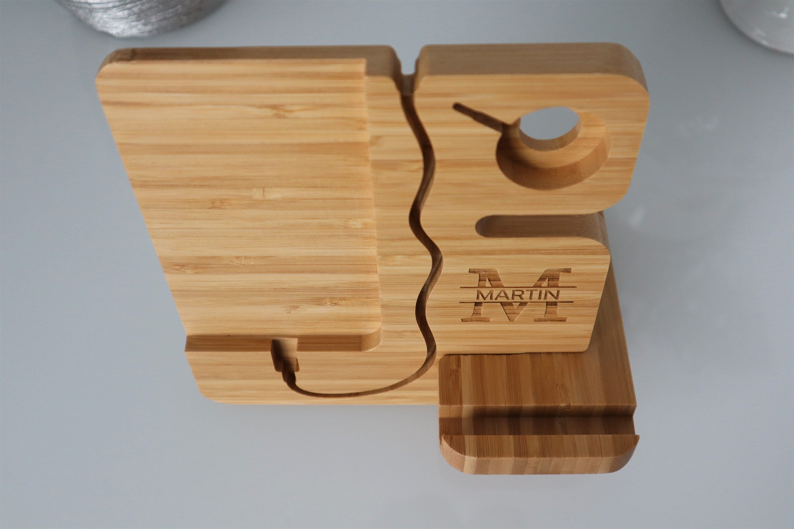 Bamboo Wood Phone Docking Station With Samsung Watch Charging | Etsy