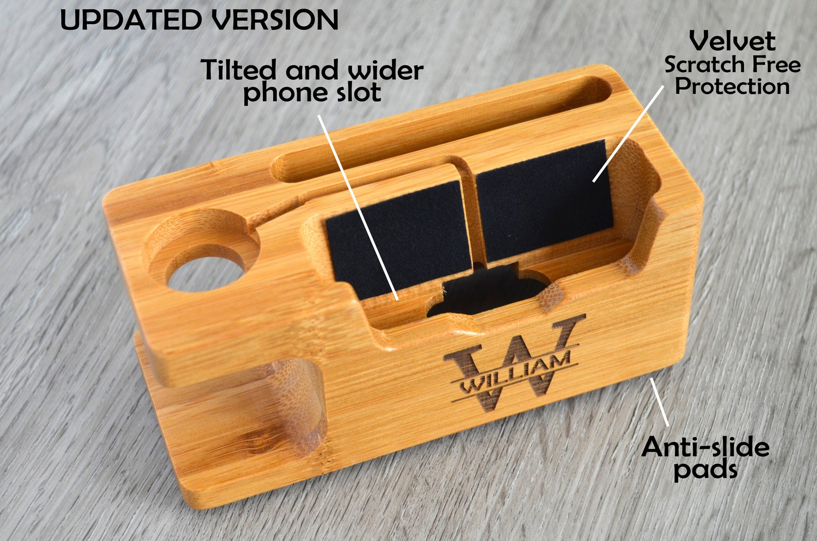 Bamboo Wood Phone Docking Station With Custom Logo or Text | Etsy