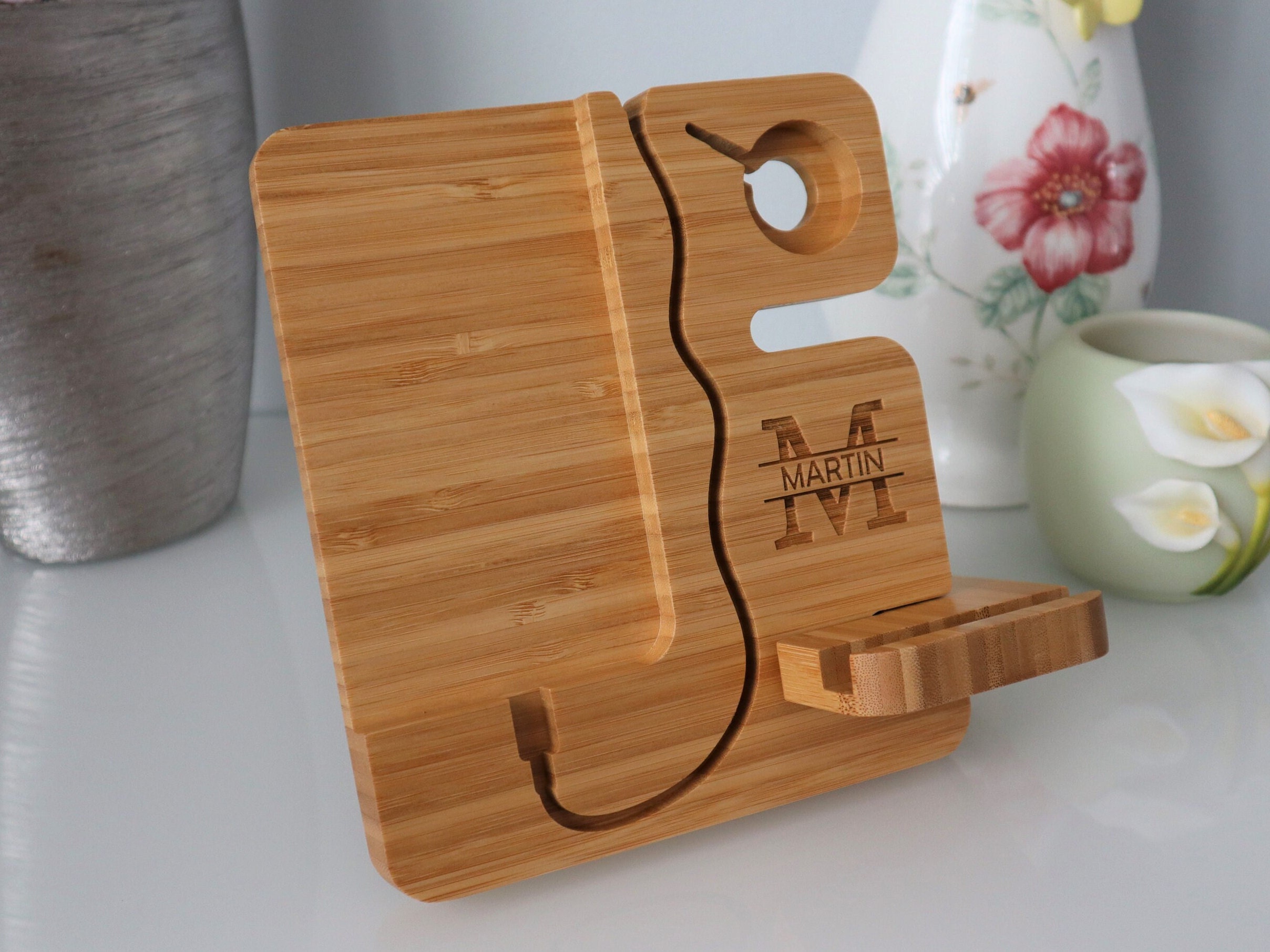 Bamboo Wood Phone Docking Station With Samsung Watch Charging | Etsy