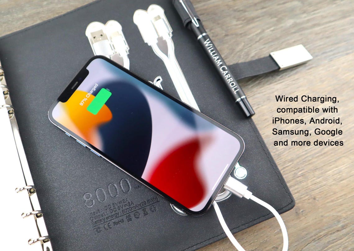 Personalized 4-in-1 Leather Fabric Portfolio Notepad Wireless Charger ...