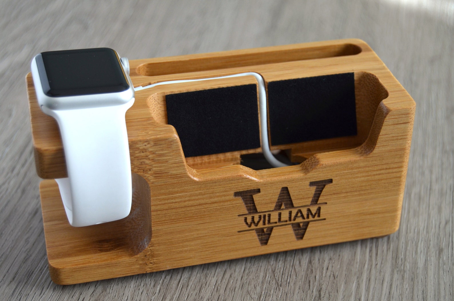 Bamboo Wood Phone Docking Station With Custom Logo or Text | Etsy