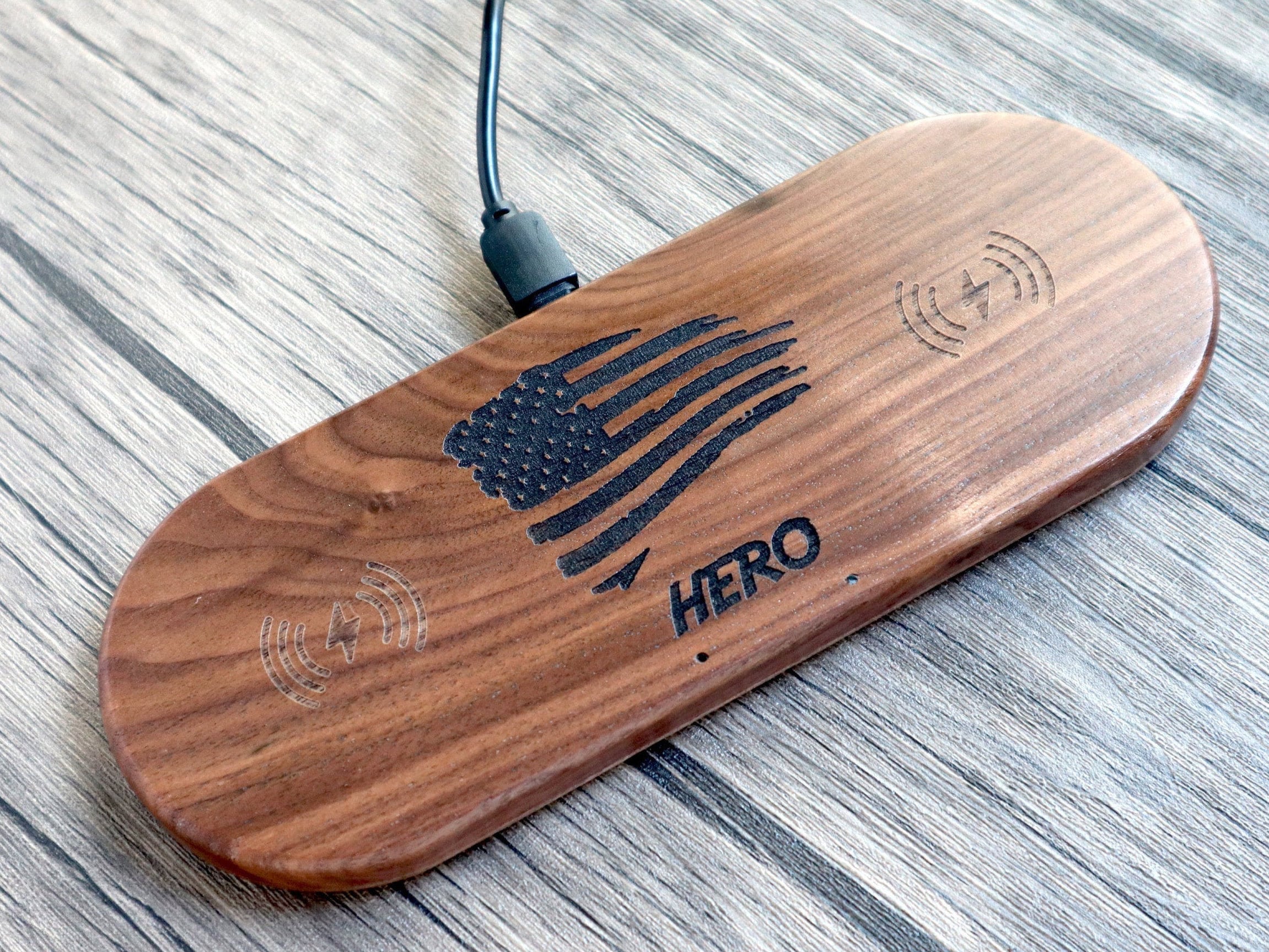 Personalized Wood Dual Wireless Charger Qi Charging Pad Text | Etsy