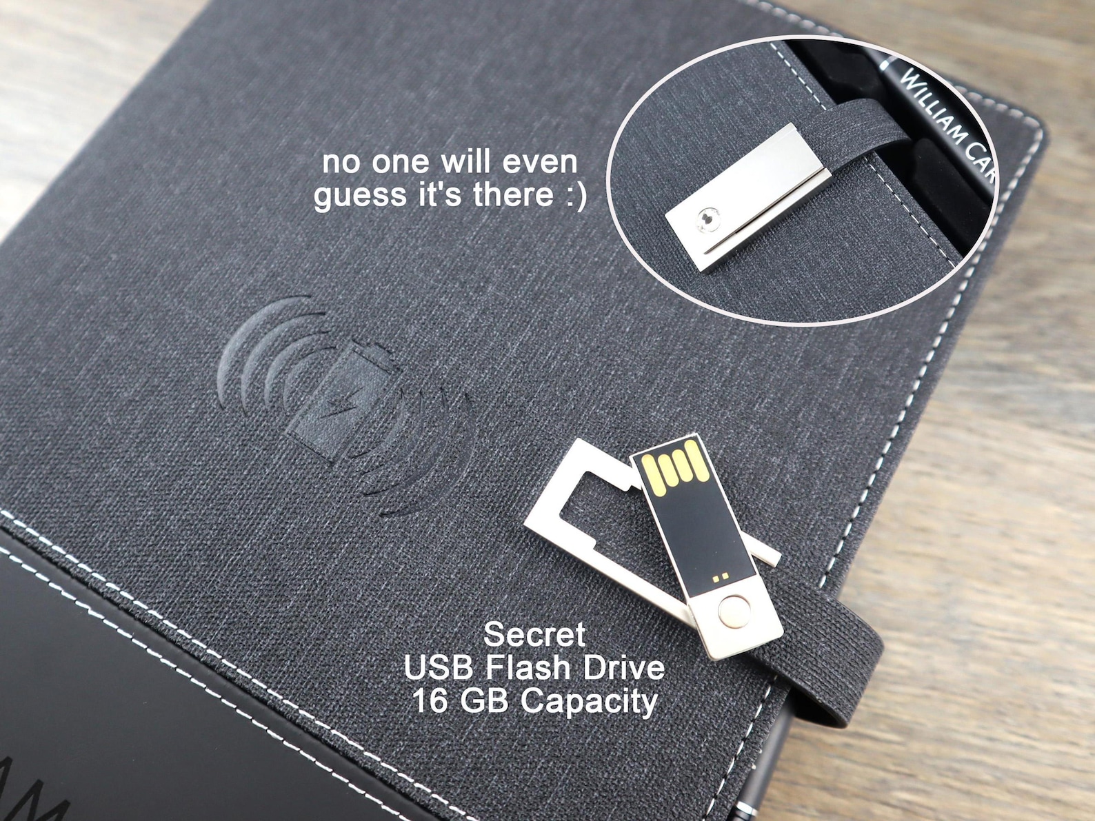 Personalized 4-in-1 Leather Fabric Portfolio Notepad Wireless Charger ...