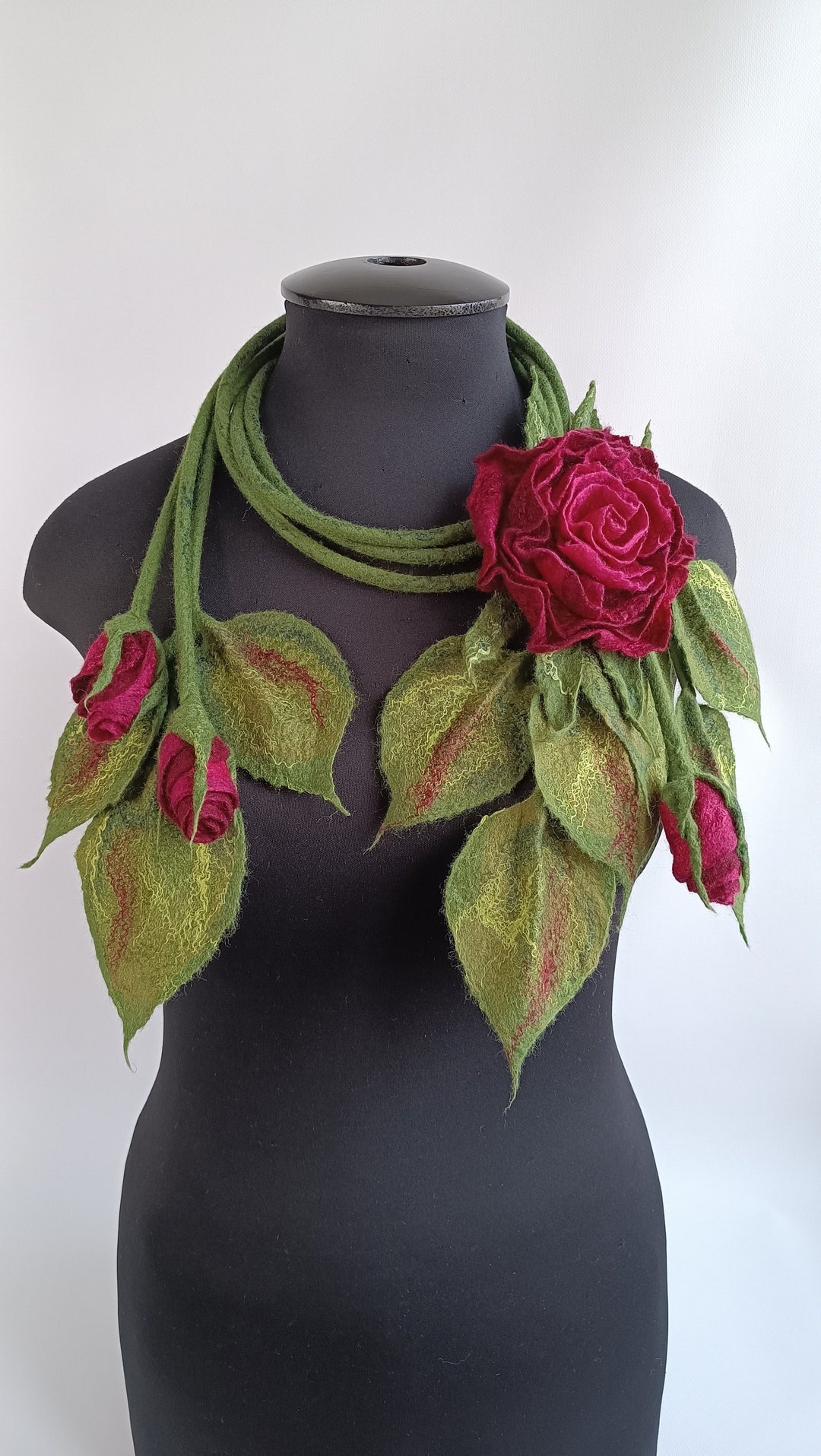 Burgundy Felted Flower Scarf Lariat: Handmade Merino Wool Brooch - Etsy