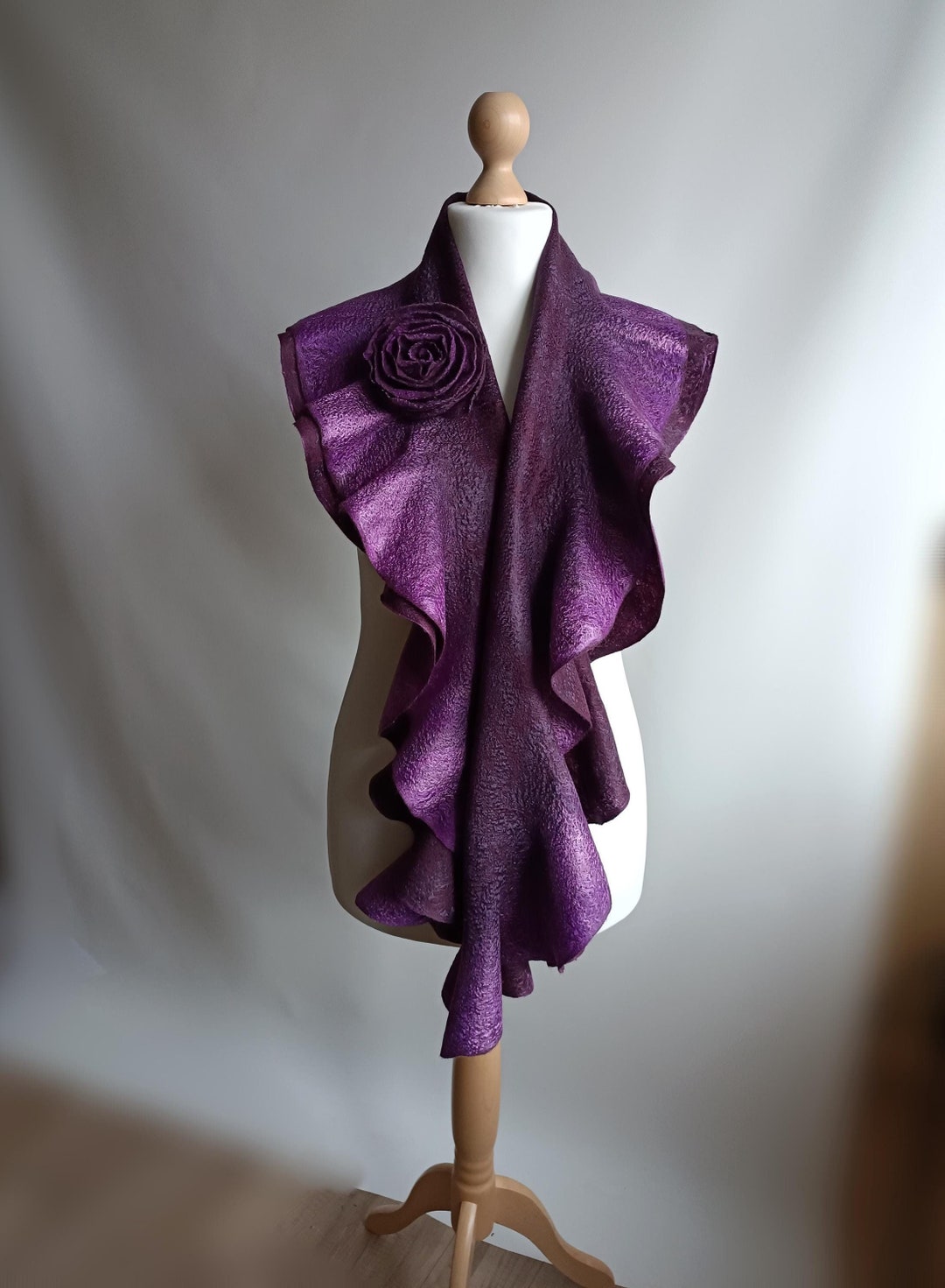 Handmade Felted Merino Wool Ruffle Scarf: Plum Eggplant Shawl - Etsy