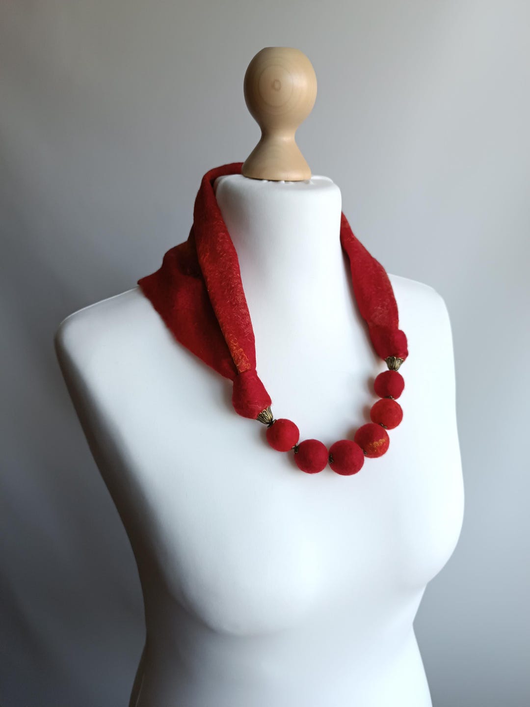 Felted Infinity Scarf With Wool Balls Necklace, Merino Wool Loop Scarf ...