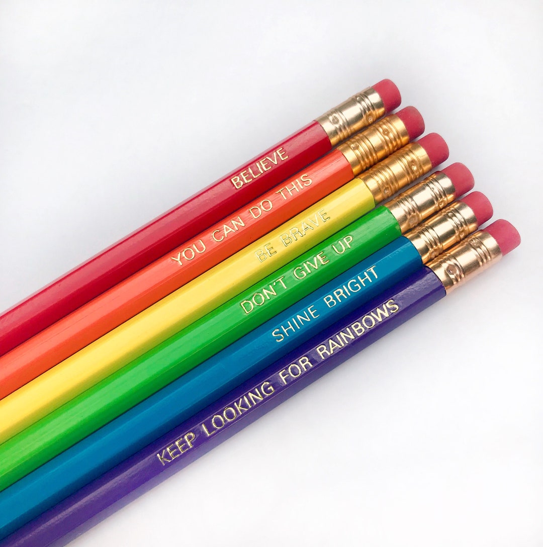 Rainbow Pencils: Positive Message HB Pencil Set - Etsy UK