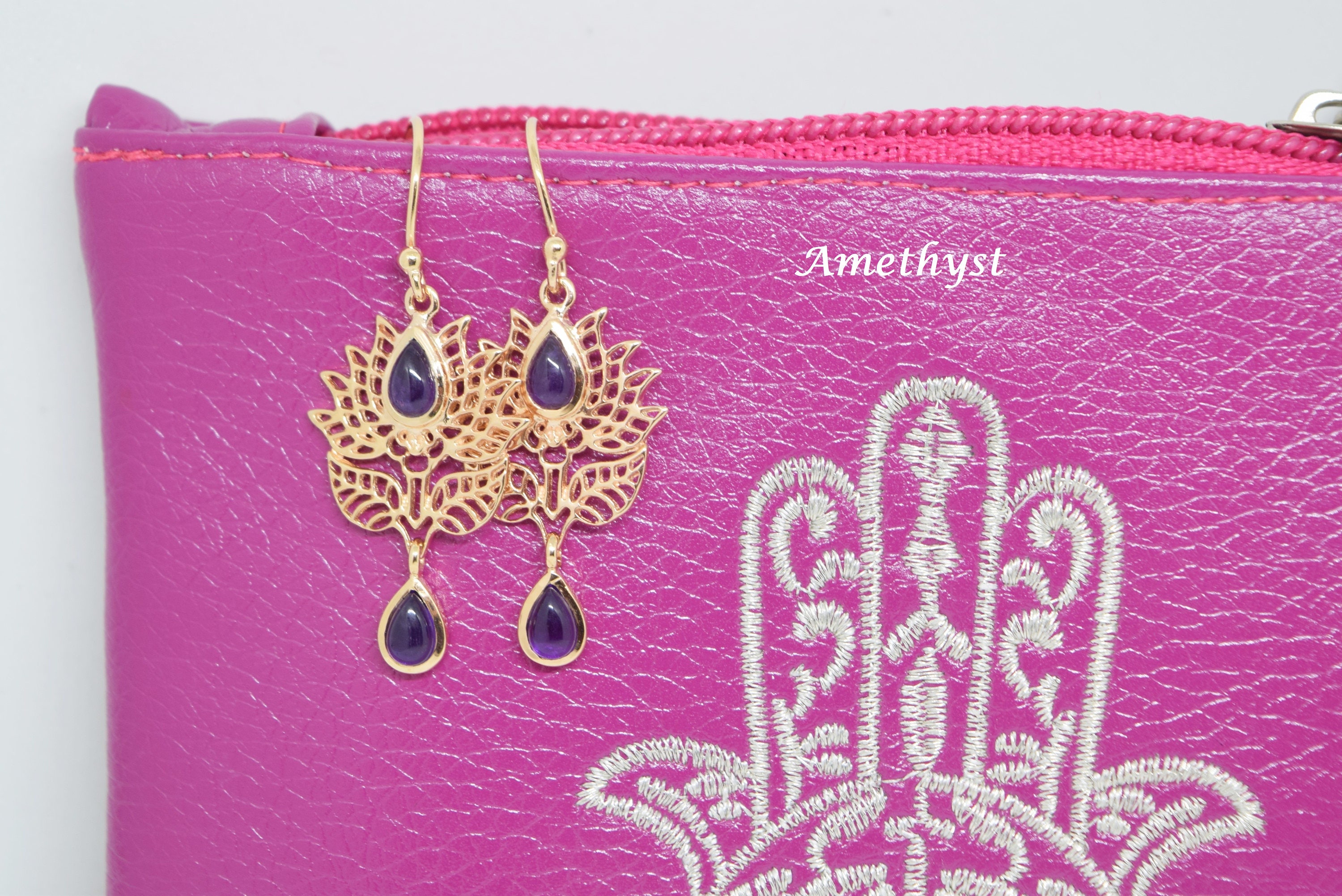 Boho loto flor colgante pendientes | Etsy