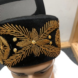 Black, Gold Embroidery African Traditional Hat | African Men's Wedding ...