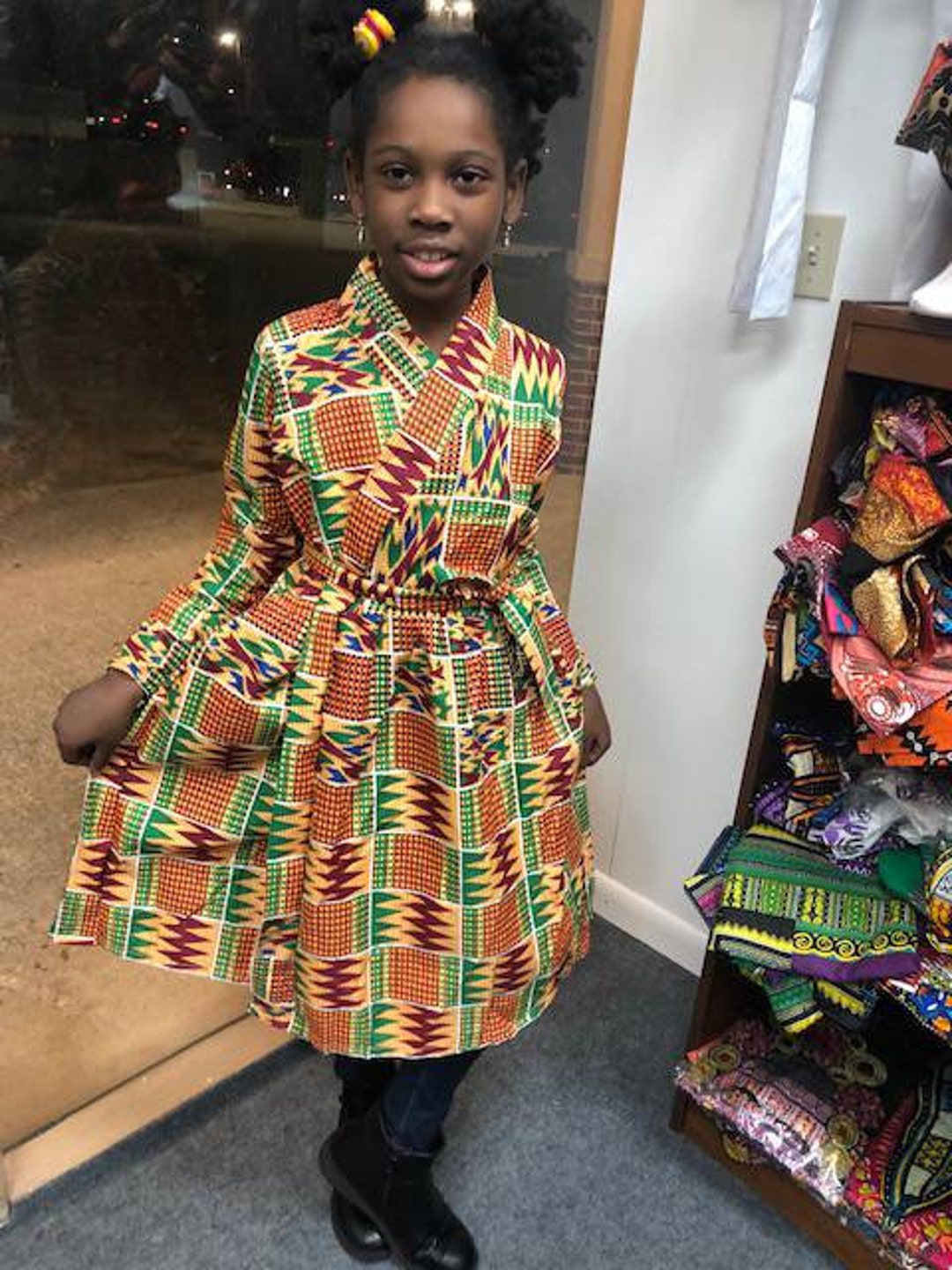 African Clothing for Kids/girls Ankara/kente Long Sleeves Knee Length ...