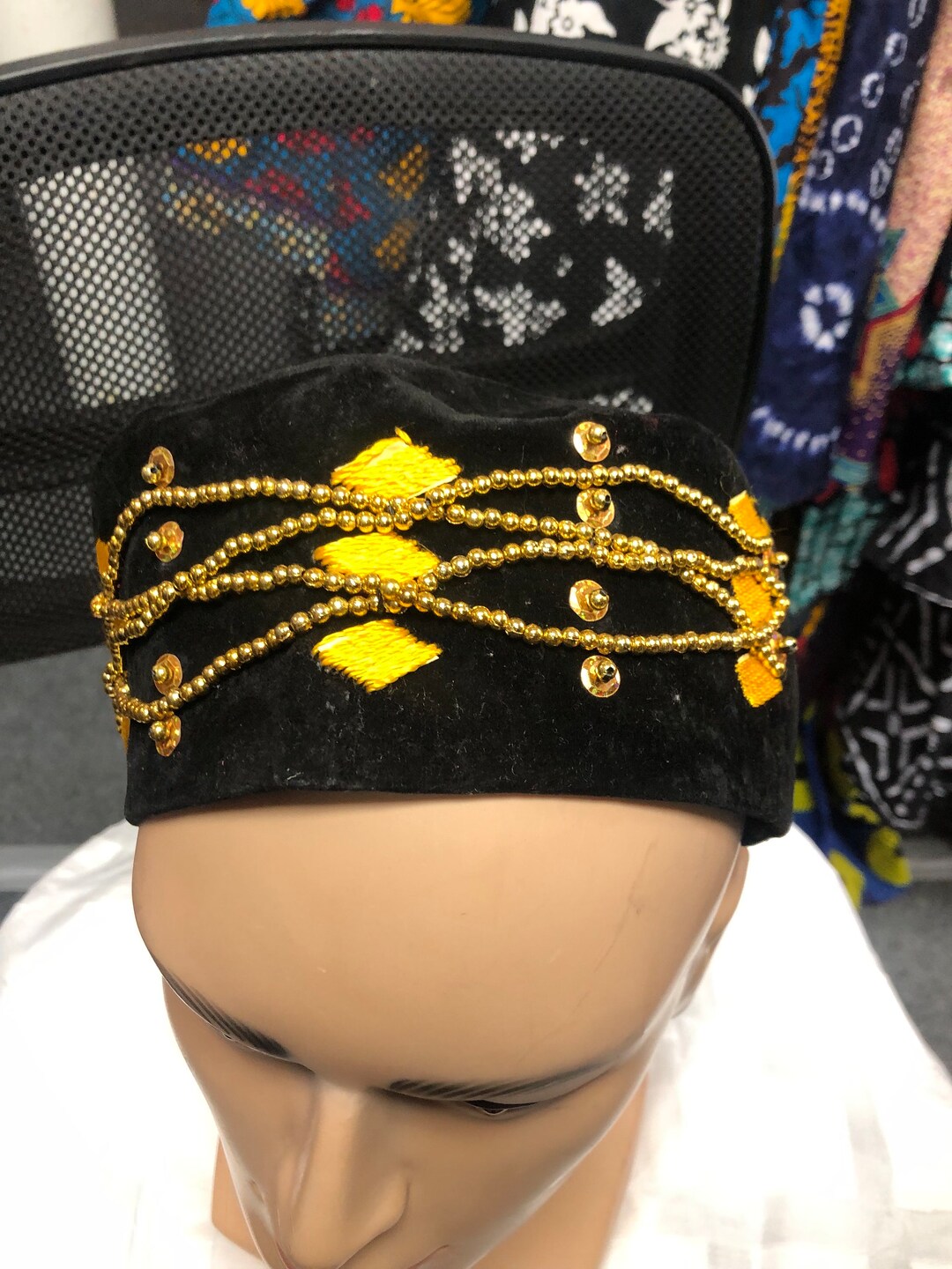 Black, Gold Embroidery African Traditional Hat | African Men's Wedding ...