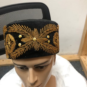 Black, Gold Embroidery African Traditional Hat | African Men's Wedding ...