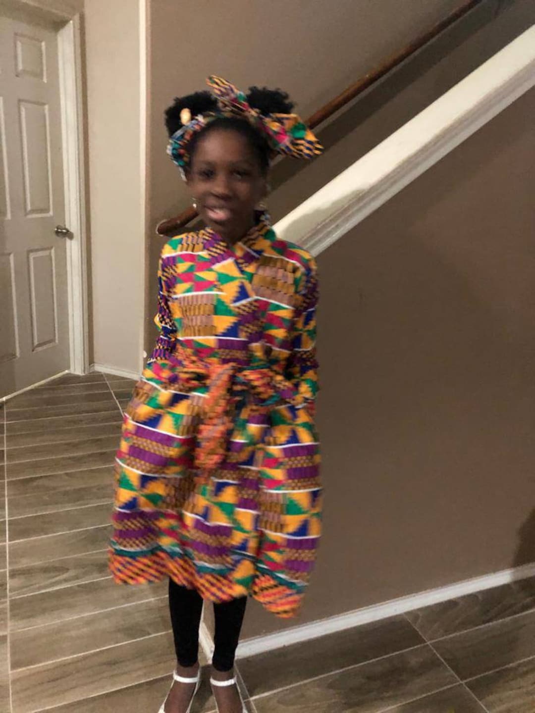 African Clothing for Kids/girls Ankara/kente Long Sleeves Knee Length ...