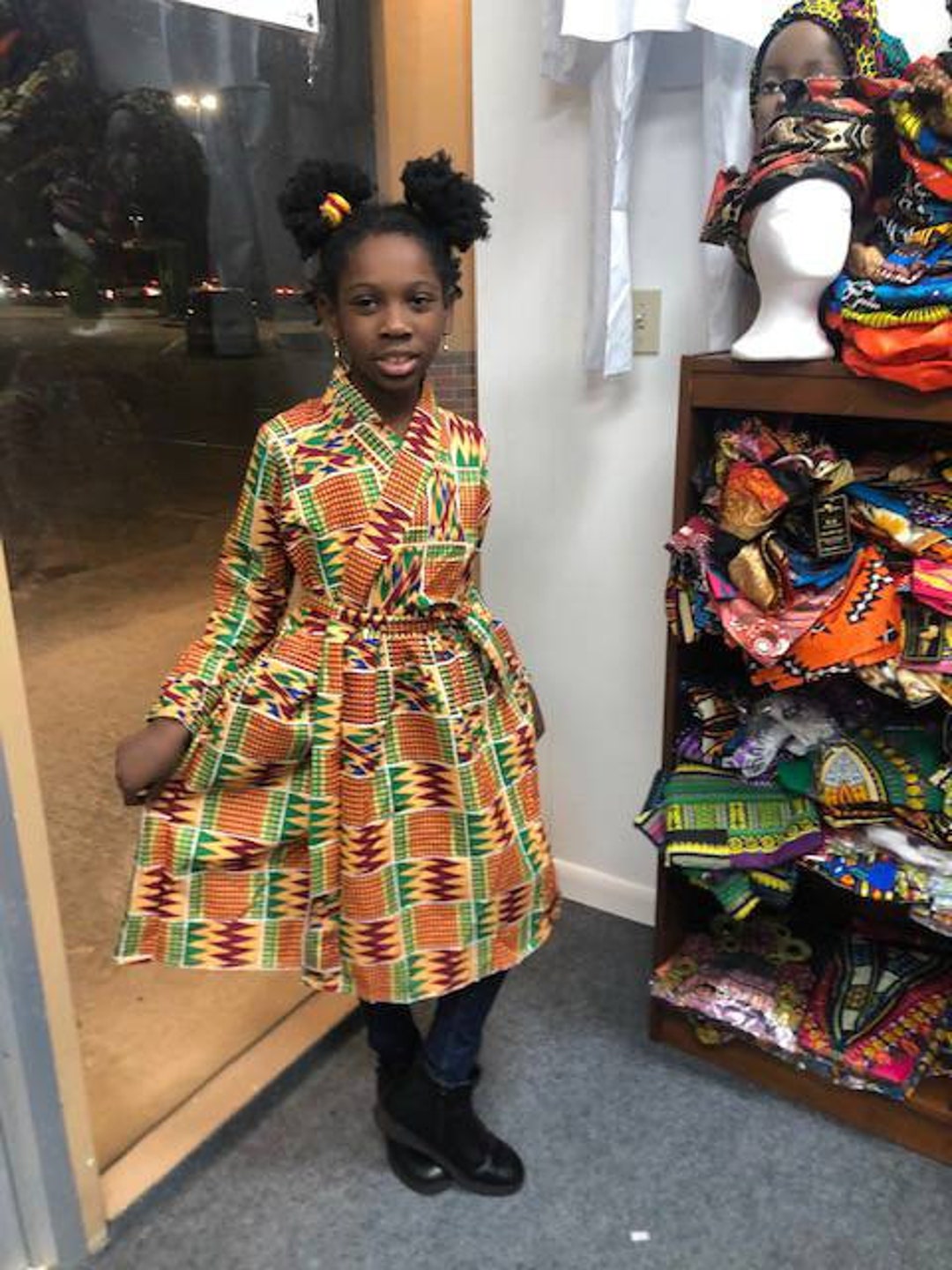 African Clothing for Kids/girls Ankara/kente Long Sleeves Knee Length ...