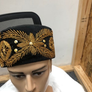 Black, Gold Embroidery African Traditional Hat | African Men's Wedding ...