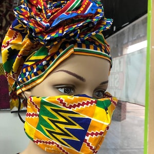 African Print Turban Ankara Kente Matching Set of Reusable, Washable ...