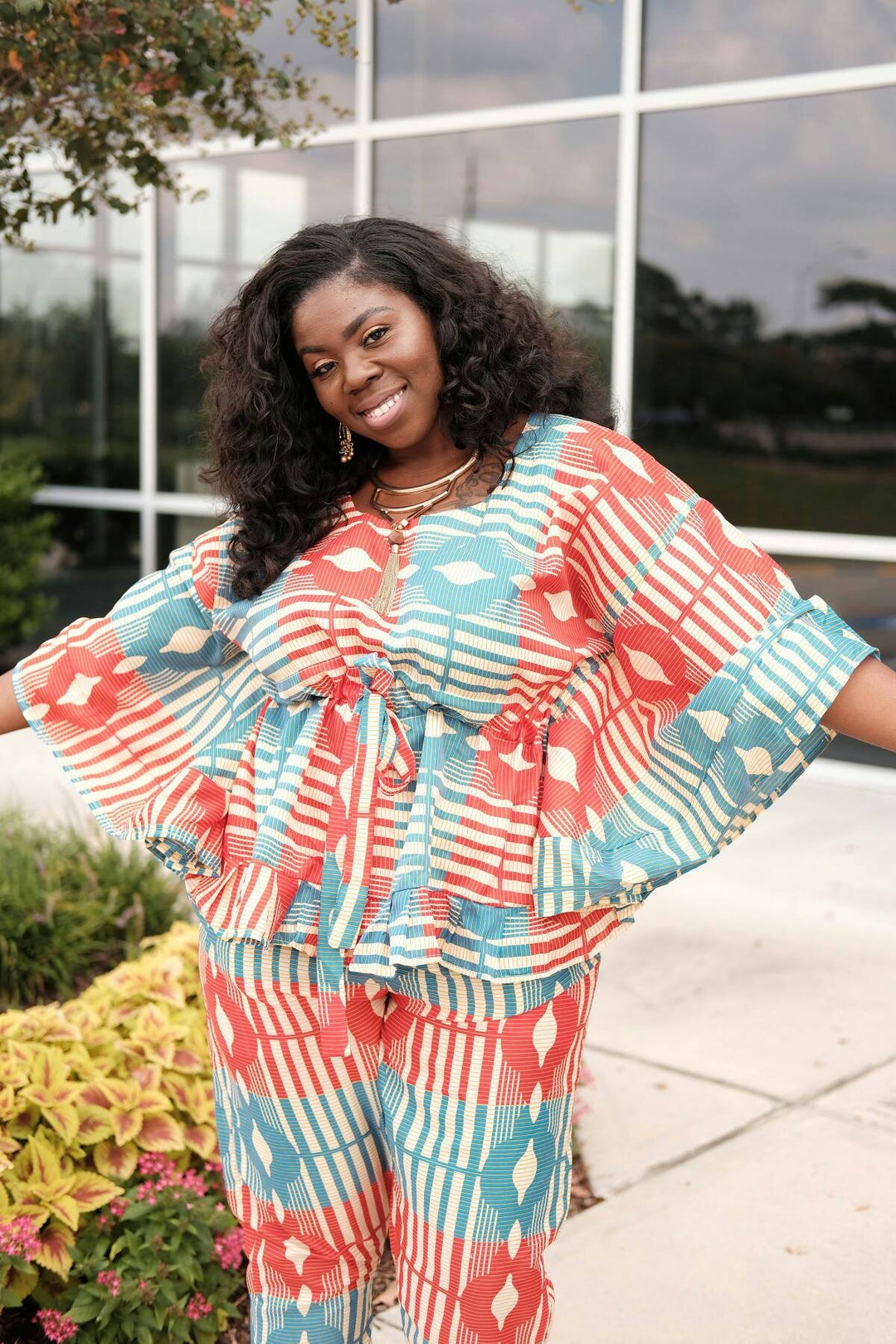 Sales/african Print Ankara/kente Print 2 Pcs Set of Top With Inner Belt ...