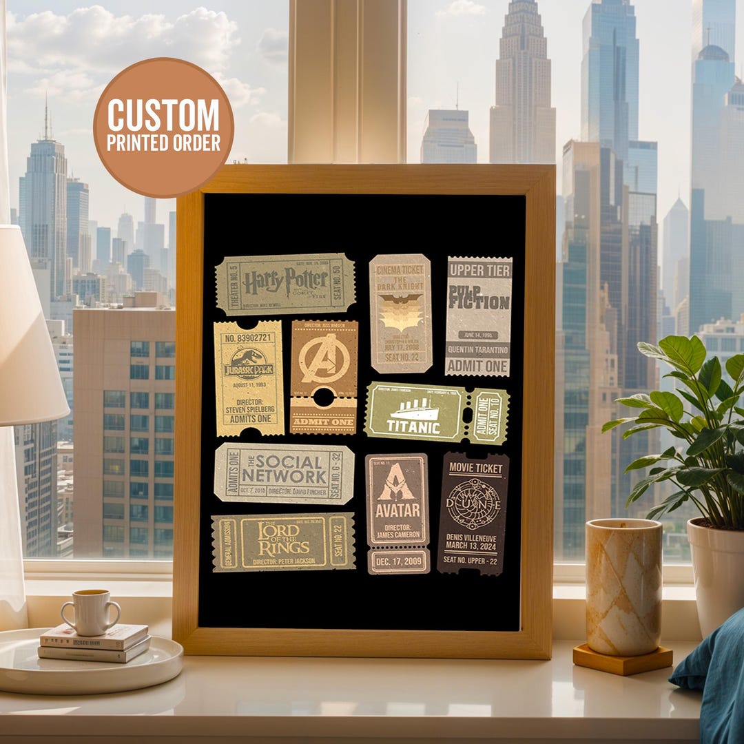 Personalized Beige Movie Ticket Memory Art Print | Custom Wall Decor ...