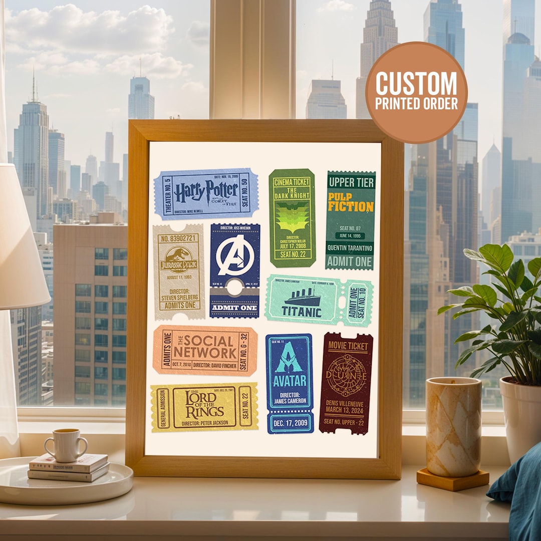 Movie Ticket Wall Art: Custom Vintage Film Tickets (5-10 Titles) - Etsy