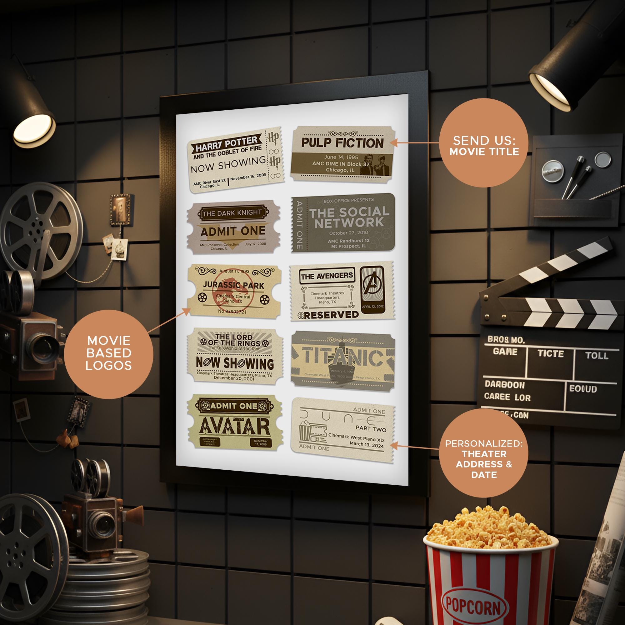 Custom Retro Movie Ticket Wall Art With Movie Logo | Personalized ...