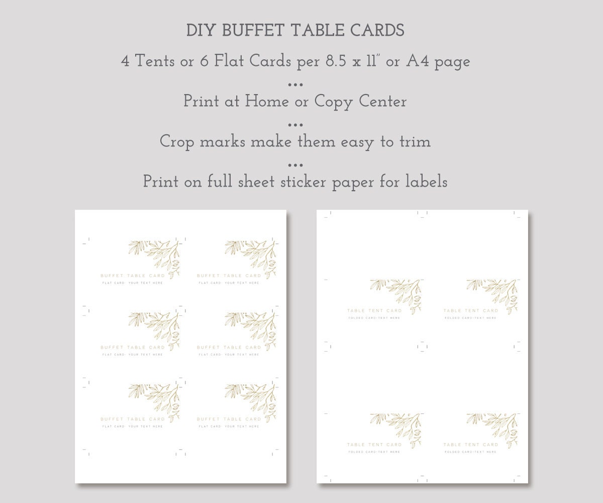 Buffet Card Template, Buffet Tent Cards, Food Card, Food Label, Dessert ...
